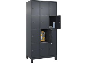 4066681681323 - 4er-Schließfachschrank Classic PLUS 3 Abteile grau B 900 mm 12 Fächer mit Füßen C+P