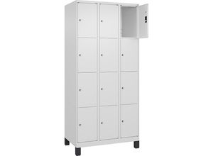 4066681681347 - 4er-Schließfachschrank Classic PLUS 3 Abteile verkehrsweiß B 900 mm 12 Fächer mit Füßen C+P