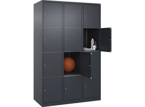 4067521352526 - 4er-Schließfachschrank Classic PLUS 3 Abteile grau B 1200 mm 12 Fächer mit Bodengleitern C+P