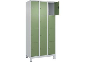 4066681681262 - 4er-Schließfachschrank Classic PLUS 3 Abteile lichtgrau   resedagrün B 900 mm 12 Fächer mit Füßen C+P