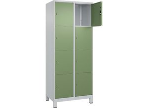 4066681680814 - 4er-Schließfachschrank Classic PLUS 2 Abteile lichtgrau   resedagrün B 800 mm 8 Fächer mit Füßen C+P