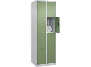 4067521350508 - 4er-Schließfachschrank Classic PLUS 2 Abteile lichtgrau   resedagrün B 600 mm 8 Fächer mit Bodengleitern C+P
