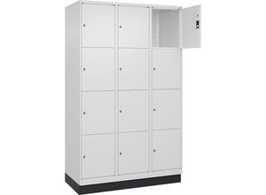 4066681694743 - 4er-Schließfachschrank Classic PLUS 3 Abteile verkehrsweiß B 1200 mm 12 Fächer mit Bodensockel C+P