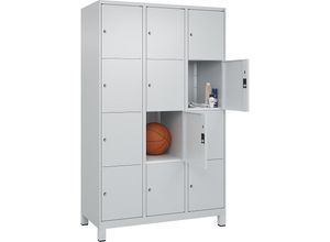 4066681681743 - 4er-Schließfachschrank Classic PLUS 3 Abteile lichtgrau B 1200 mm 12 Fächer mit Füßen C+P