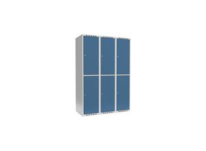 7042423875738 - Doppelstock-Spind Fydor 3 Abteile lichtgrau   brillantblau B 1200 mm 3 Abteile flache Dachform Zylinderschloss kaiserkraft