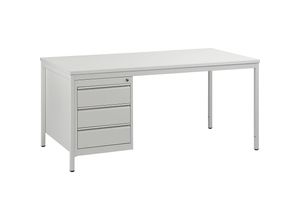 8697653670876 - eurokraft basic Meisterschreibtisch lichtgrau Schubladen 3 x 140 mm BxT 1600 x 800 mm