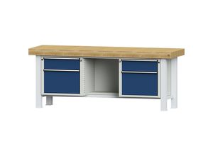 4014641100568 - Schwerlast-Werkbank Plattenbreite 2250 mm mit 2 Schubladen und 2 Flügeltüren Plattenstärke 100 mm ANKE