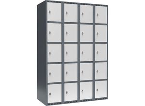 7042424679465 - 5er-Schließfachschrank Fydor 4 Abteile blaugrau   lichtgrau B 1200 mm 4 Abteile flache Dachform Vorhängeschloss kaiserkraft
