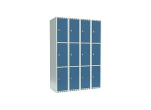 7042424575880 - 3er-Schließfachschrank Fydor 4 Abteile lichtgrau   brillantblau B 1200 mm 4 Abteile flache Dachform Vorhängeschloss kaiserkraft