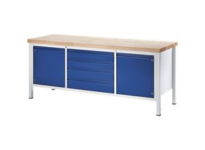 4040376982551 - Werkbank Gestellbauweise 4 Schubladen Größe XL 2 Türen Tiefe 700 mm Breite 2000 mm RAU