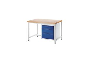 4040376981530 - Werkbank Gestellbauweise 3 Schubladen Größe L je 1 x 120 180 240 mm hoch Tiefe 900 mm Breite 1250 mm RAU