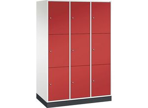 4062084632528 - 3er-Schließfachschrank Intro 3 Abteile reinweiß   feuerrot BxT 1220 x 600 mm C+P