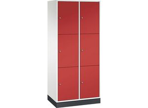 4062084632436 - 3er-Schließfachschrank Intro 2 Abteile reinweiß   feuerrot BxT 820 x 500 mm C+P