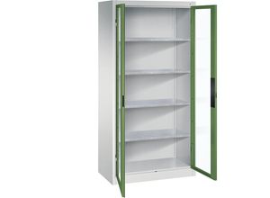 4069361431645 - Sichtfenster-Flügeltürschrank HxBxT 1950 x 930 x 500 mm 4 Fachböden lichtgrau   resedagrün C+P