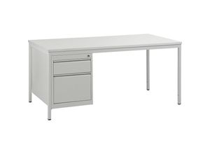 8697653670890 - eurokraft basic Meisterschreibtisch lichtgrau Schubladen 1 x 140 mm 1 x 280 mm BxT 1600 x 800 mm