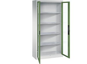 4069361428058 - Sichtfenster-Flügeltürschrank HxBxT 1950 x 930 x 400 mm 4 Fachböden lichtgrau   resedagrün C+P