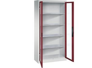 4069361428027 - Sichtfenster-Flügeltürschrank HxBxT 1950 x 930 x 400 mm 4 Fachböden lichtgrau   rubinrot C+P