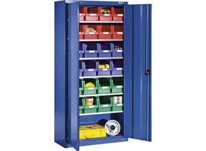 4061753277244 - eurokraft pro Materialschrank aus Stahlblech mit 24 Sichtlagerkästen enzianblau RAL 5010
