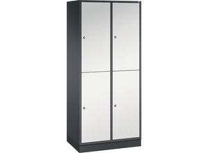 4061261122104 - INTRO doppelstöckiger Stahl-Garderobenschrank BxT 820 x 500 mm 4 Fächer Korpus schwarzgrau Türen lichtgrau