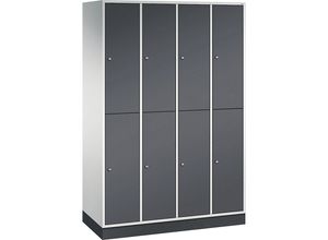 4055404430690 - INTRO doppelstöckiger Stahl-Garderobenschrank BxT 1220 x 500 mm 8 Fächer Korpus lichtgrau Türen schwarzgrau