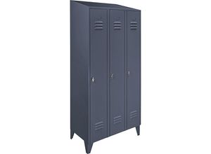 4250618240107 - Stahlschrank mit Schrägdach Abteile schrankhoch Gesamtbreite 900 mm 3 Abteile blaugrau RAL 7031