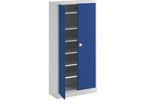 4061753008879 - eurokraft pro Flügeltürschrank aus Stahlblech HxBxT 1950 x 950 x 400 mm 6 Fachböden lichtgrau RAL 7035   enzianblau RAL 5010