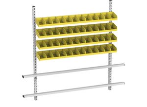 4024733016912 - Tischaufbau mit Sichtlagerkästen Breite 1685 mm 4 Schienen mit 48 Kästen Kästen gelb kaiserkraft