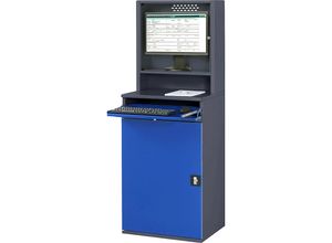 4040376921390 - Computer-Arbeitsstation Monitorgehäuse 2 Ausziehböden Breite 650 mm anthrazit   enzianblau RAU