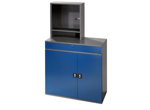 4040376955975 - Computer-Arbeitsstation Monitorgehäuse 1 Ausziehboden 2 Schubladen Breite 1100 mm anthrazit   enzianblau RAU