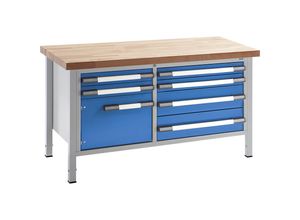 4061753039071 - eurokraft pro Höhenverstellbare Werkbank Gestellbauweise Breite 1500 mm 6 Schubladen 1 Tür grau   blau