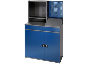 4040376926876 - Computer-Arbeitsstation Monitorgehäuse 2 Ausziehböden Breite 1100 mm anthrazit   enzianblau RAU