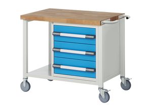 4061753038326 - eurokraft pro Fahrbare Werkbank Serie 8000 Gestellbauweise 3 Schubladen Ablageboden BxT 1000 x 700 mm