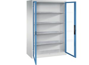 4069361449435 - Sichtfenster-Flügeltürschrank HxBxT 1950 x 1200 x 600 mm 4 Fachböden lichtgrau   lichtblau C+P