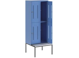 4250618236209 - Halbhoher Garderobenschrank mit Sitzbankuntergestell 400 mm 4 Fächer Lochblech lichtblau
