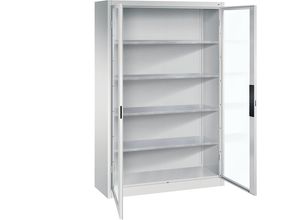 4069361440616 - Sichtfenster-Flügeltürschrank HxBxT 1950 x 1200 x 400 mm 4 Fachböden lichtgrau   lichtgrau C+P