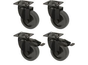 4251260118042 - Gummireifen schwarz thermoplastisch mit Montageplatte Set-Angebot 2 Lenkrollen mit Doppelstopp und 2 Lenkrollen Rad-Ø x Breite 75 x 23 mm Proroll