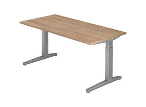 4032062169490 - eurokraft pro ANNY - Schreibtisch mit C-Fußgestell höhenverstellbar 650 - 850 mm Breite 1600 mm Nussbaum-Dekor   weißaluminium