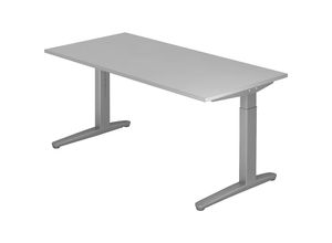 4032062169407 - eurokraft pro ANNY - Schreibtisch mit C-Fußgestell höhenverstellbar 650 - 850 mm Breite 1600 mm lichtgrau   weißaluminium