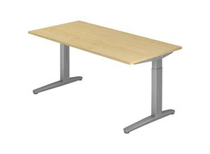 4032062167366 - eurokraft pro ANNY - Schreibtisch mit C-Fußgestell höhenverstellbar 650 - 850 mm Breite 1600 mm Ahorn-Dekor   weißaluminium