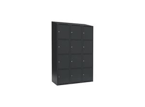 7042424847048 - 4er-Schließfachschrank Fydor 3 Abteile grau B 1200 mm 3 Abteile schräge Dachform Zylinderschloss kaiserkraft