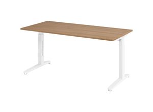 4032062169513 - eurokraft pro ANNY - Schreibtisch mit C-Fußgestell höhenverstellbar 650 - 850 mm Breite 1600 mm Nussbaum-Dekor   weiß
