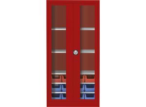 4250633342756 - mauser Sichtfenster-Flügeltürenschrank mit 12 Sichtlagerkästen feuerrot