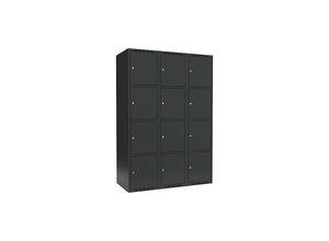 7042424853384 - 4er-Schließfachschrank Fydor 3 Abteile grau B 1200 mm 3 Abteile flache Dachform Zylinderschloss kaiserkraft