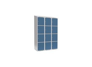 7042424847031 - 4er-Schließfachschrank Fydor 3 Abteile lichtgrau   brillantblau B 1200 mm 3 Abteile schräge Dachform Zylinderschloss kaiserkraft