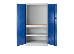 4061753284181 - Werkzeugschrank mit Lochprägung 1 Schublade 1 Fachboden 1 Arbeitsplatte - Rückwand geschlossen Türen enzianblau kaiserkraft