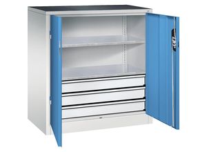 4064615139001 - Werkstatt-Beistellschrank mit Flügeltüren und Schubladen HxBxT 1000 x 930 x 500 mm lichtgrau   lichtblau C+P