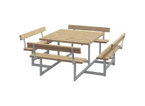 5703393745217 - Gruppensitzbank für 8 Personen LxT 2240 x 2240 mm mit 4 Rückenlehnen ThermoWood braun kaiserkraft