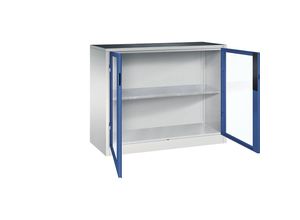 4064615244439 - Sichtfenster-Flügeltürschrank HxBxT 1000 x 1200 x 500 mm 1 Fachboden lichtgrau   enzianblau C+P