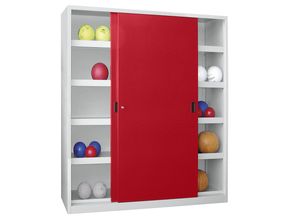 4055479611253 - Ball-Schiebetürenschrank Höhe 1950 mm mit Vollblech-Türen Breite 1500 mm grau   rot Pavoy