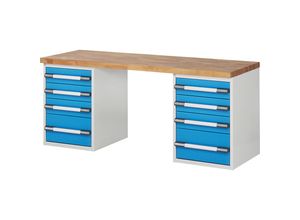 4061753037633 - eurokraft pro Werkbank Baukastensystem Serie 7000 8 Schubladen BxT 2000 x 700 mm